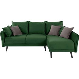 Ecksofa Home Affaire "Asra L-Form", gr&uuml;n (flaschengr&uuml;n, olivegr&uuml;n), B:240cm H:95cm T:170cm, 100% Polyester, Sofas, Ecksofa, incl. Bettfunktion und Bettkasten, Seitentasche im Armteil, Federkern