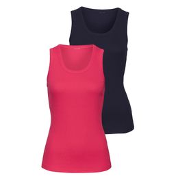 Tanktop Vivance "aus weichem Rippen-Jersey", Damen, Gr. 44/46, pink (pink, navy), Rippware, Obermaterial: 95% Baumwolle, 5% Elasthan, unifarben, Basic, figurbetont normal, Rundhals, Tops Tanktop, Topseller