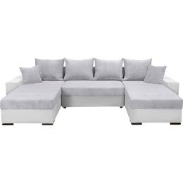 Wohnlandschaft Collection AB "Josy XL U-Form, B: 313 cm in Cord, Cord-Mix", grau (hellgrau, grau), B:313cm H:84cm T:161cm, 100% Polyester, Sofas, Wohnlandschaft, mit Bettfunktion, Bettkasten & 2 Zierkissen, Federkern