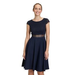 Abendkleid Vera Mont "Damen mit Spitze", Damen, Gr. 40, Normalgr&ouml;&szlig;en, blau (night sky), Obermaterial: 100% Polyester. Futter: 100% Polyester, festlich, ausgestellt kurz, Rundhals, Kleider Abendkleid, Spitze