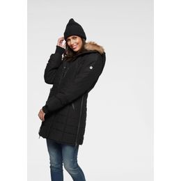 Winterjacke ALPENBLITZ "Bern", Damen, Gr. 46, schwarz, Web, Obermaterial: 100% Polyester. Besatz: 100% Polyacryl. Futter: 100% Polyester. Wattierung: 100% Polyester, kontrastfarbene Details, unifarben, figurumspielend Po-bedeckend, Rundhals, eingesetzt Rippb&uuml;ndchen mit Windstopper, Jacken Winterjacke, leichter Webstoff, mit abnehmbarer, verstellbarer Kapuze