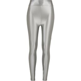 Urban Classics Damen Leggings "Urban Classics Damen Ladies Highwaist Shiny Metallic Leggings", silber, Gr. XS, unifarben, 82% Polyamid, 18% Elasthan,