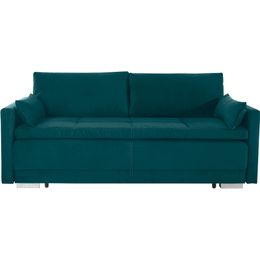 Schlafsofa OTTO HOME "Berlin", blau (petrol), B:218cm H:97cm T:96cm, Microfaser PRIMABELLE (100% Polyester);Struktur fein (100% Polyester);Samtoptik (100% Polyester), Sofas, Schlafsofa, mit Boxspringaufbau, Bettfunktion & Bettkasten, Dauerschlafsofa