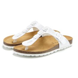 Zehentrenner Lascana "Sandale, Pantolette, offener Schuh, Sommerschuh", Damen, Gr. 38, wei&szlig; lack, Obermaterial: 100% Lederimitat. Decksohle: 100% Rindsleder. Futter: 100% Textilmaterial. Laufsohle: 100% Synthetik, gl&auml;nzend, Schuhe Zehentrenner, mit komfortablem Korkfu&szlig;bett