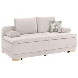Schlafsofa OTTO HOME "Berlin", beige, B:202cm H:99cm T:98cm, Samtoptik (100% Polyester), Sofas, Schlafsofa, Dauerschl&auml;fer mit Boxspringfederung, Bettfunktion und Bettkasten