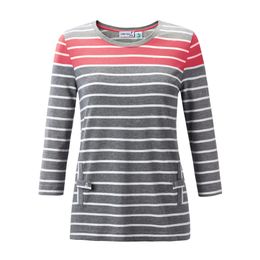 Casual Looks Damen 3/4-Arm-Shirt "Shirt", grau, Gr. 52, gemustert, gestreift, mehrfarbig, 55% Baumwolle, 45% Polyester, Shirts