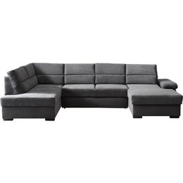 Cantus Wohnlandschaft, Anthrazit, Textil, 6-Sitzer, Ottomane rechts, U-Form, 319x183 cm, Typenauswahl, Stoffauswahl, seitenverkehrt erh&auml;ltlich, Bettfunktion Hocker R&uuml;cken echt, individuell planbar, Wohnzimmer, Sofas & Couches, Wohnlandschaften, Wohnlandschaften in U-Form