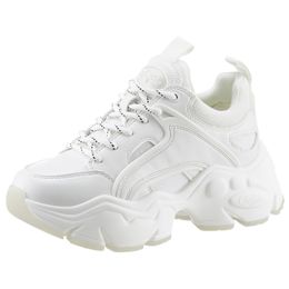 Buffalo Damen Sneaker "BINARY", Gr. 40, wei&szlig;, Lederimitat, Textil, Schuhe, in monochromer Optik, Freizeitschuh, Halbschuh, Schn&uuml;rschuh