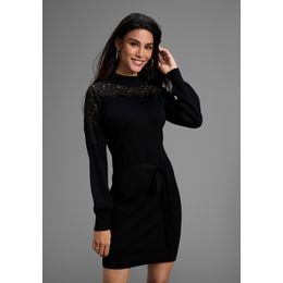 Laura Scott Damen Strickkleid, schwarz, Gr. 36, gebl&uuml;mt, unifarben, Strick, Obermaterial: 70% Viskose, 30% Polyamid, Kleider, in Mini-L&auml;nge mit edler