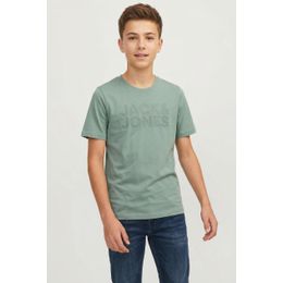 Jack & Jones Rundhalsshirt JACK & JONES JUNIOR "JJECORP stylisch, atmungsaktiv, pflegeleicht", Jungen, Gr. 140, mineral blau print:big tonal, Jersey, Obermaterial: 100% Baumwolle, bedruckt, regular fit normal, Rundhals, Shirts Rundhalsshirt, bedruckt, casual, regular fit, Jersey, Rundhals
