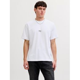 Jack & Jones T-Shirt JACK & JONES "JCOBREEZE BACK PRINT TEE SS CREW EA26", Herren, Gr. L, hellwei&szlig;, Jersey, Obermaterial: 40% Baumwolle, 38% Polyester, 22% Elastomultiester, bedruckt, relaxed fit normal, Rundhals, Shirts T-Shirt
