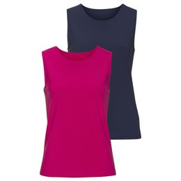 Tanktop Lascana "aus elastischer Baumwoll-Modal-Qualit&auml;t", Damen, Gr. 44/46, bunt (hibiskus, navy), Single Jersey, Obermaterial: 50% Baumwolle, 45% Modal (TENCEL&trade;), 5% Elasthan, unifarben, Basic, bequem, Rundhals, Tops Tanktop