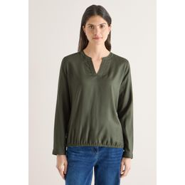 Langarmbluse Cecil, Damen, Gr. L (42), khaki, Stoff, 100% Viskose, unifarben, klassisch normal, V-Ausschnitt, B&uuml;ndchen, Blusen, in Blusen-Optik