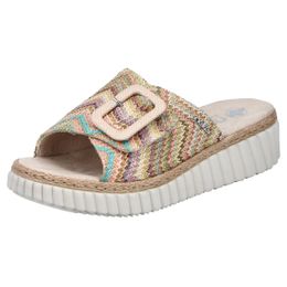 Keilpantolette Rieker, Damen, Gr. 39, bunt (pastell multi), Bast, Flechtoptik, Schuhe, Sommerschuh, Strandschuh, Hausschuh mit praktischem Klettverschluss