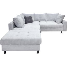 Ecksofa Collection AB "Toni L-Form, B: 215 cm", grau (hellgrau), B:215cm H:44cm T:184cm, 100%Polyester, Sofas, Ecksofa, mit Hocker & 2 Zierkissen, Federkern, Topseller