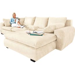 Ecksofa Home Affaire "Cara Mia L-Form, B: 325 cm - OTTO. Verl&auml;ssliche Qualit&auml;t.", beige (creme), B:325cm H:87cm T:183cm, Luxus-Microfaser Vintageoptik (100% Polyester);Microfaser Antiklederoptik (100% Polyester), Sofas, Ecksofa, mit 4 Zierkissen, optional Bettfunktion & Bettkasten