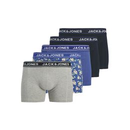 Jack & Jones Trunk JACK & JONES "JACKINGSTON SKULL TRUNKS 5 PACK", Herren, Gr. S, 5 Stk., light grau melange pack:navy blazer, navy blazer, dazzling blau, dazzling blau, Jersey, Obermaterial: 95% Baumwolle, 5% Elasthan, meliert, bequem, Unterhosen Trunk