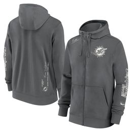 Nike Damen Kapuzenpullover "Nike Hoodie Miami Dolphins Nike Full-Zip Fleece", grau, Gr. XXL, 82% Baumwolle, 18% Polyester, Pullover