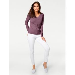 Damen Strickpullover "V-Pullover", lila, Gr. 50, Rick Cardona BY HEINE, unifarben, 100% Baumwolle, Pullover