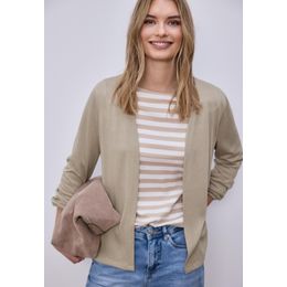 Cardigan Street One, Damen, Gr. 34, timeless beige, Stoff, 65% Polyester, 35% Viskose, unifarben, normal normal, ohne Ausschnitt, elastischer Bund, Strickjacken, bestehend aus einem Materialmix