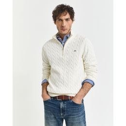 Strickpullover Gant "COTTON CABLE HALF ZIP", Herren, Gr. L, beige (cream), Strick, Obermaterial: 100% Baumwolle, unifarben, regular fit normal, Rundhals, eingesetzt Rippstrickb&uuml;ndchen, Pullover Strickpullover, Mit Rundhalsausschnitt