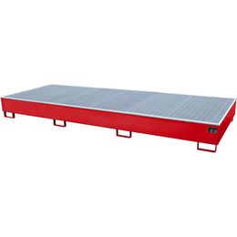 eurokraft pro Regal-Bodenwanne mit PE-Einsatz, mit Rost, 1000 l, LxBxH 3565 x 1315 x 360 mm, feuerrot