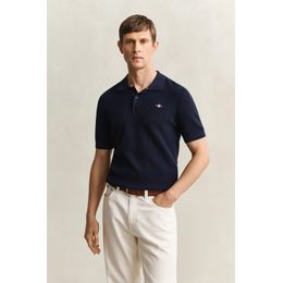 Poloshirt Gant "MICRO TEXTURED COTTON", Herren, Gr. L, evening blau, Jersey, Obermaterial: 100% Baumwolle, unifarben, regular fit normal, Rundhals, eingesetzt gerader Abschluss, Shirts, Regular fit mit Polokragen