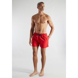 Badeshorts Bugatti, Herren, Gr. 8, N-Gr, rot (rot, mittel, uni), Popeline, Polyester, unifarben, Badehosen Badeshorts, basic, mit Kordelzug, bequem