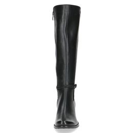 Caprice Damen Stiefel, Gr. 38,5, schwarz, Leder, Textil, unifarben, Schuhe, Blockabsatz, Langschaftstiefel, Businessstiefel mit Flechtband