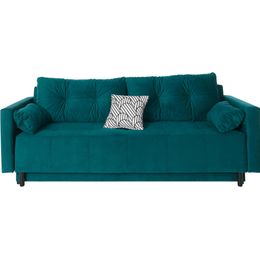 Schlafsofa Collection AB "Solar", blau (petrol), B:225cm H:80cm T:86cm, Luxus-Microfaser (100% Polyester);Zierkissen (100% Polyester), Sofas, Schlafsofa, Bettfunktion, Bettkasten, Federkern und loser R&uuml;cken- und Zierkissen