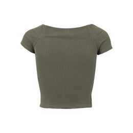 Urban Classics Damen T-Shirt "Urban Classics Damen Ladies Off Shoulder Rib Tee"olive, Gr. L, unifarben, 97% Baumwolle, 3% Elasthan, Shirts