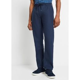 Chinohose bonprix, Herren, Gr. 50, N-Gr, dunkelblau, Web, Obermaterial: 55% Leinen, 45% Baumwolle, relaxed fit, Hosen Chinohose, aus Leinen, mit B&auml;ndchen zur Weitenanpassung, relaxed fit