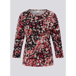 Rabe Damen 3/4-Arm-Shirt, schwarz, Gr. 38, gemustert, Jersey, Obermaterial: 92% Baumwolle, 8% Elasthan, Shirts, mit Rundhals, gemustert