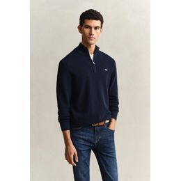 Gant Herren Troyer "MICRO TEXTURED COTTON HALF ZIP", blau, Gr. S, unifarben, Obermaterial: 100% Baumwolle, Pullover, Regular fit mit Troyerkragen