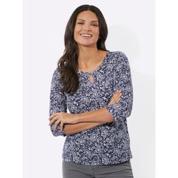 Rundhalsshirt Classic Basics "Rundhals-Shirt", Damen, Gr. 40, blau (marine, ecru, bedruckt), 100% Baumwolle, Paisley, gemustert, Rundhals, Shirts Rundhalsshirt