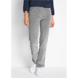 bonprix Damen Cordhose "Stretch-Cordhose, Straight", grau, Gr. 54, unifarben, Cord, Obermaterial: 98% Baumwolle, 2% Elasthan, Hosen, aus