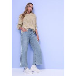 Street One Damen Comfort-fit-Jeans, blau, Gr. 34, unifarben mit Farbeinsatz, Jeans, 85% Baumwolle, 9% Polyester, 4% Elastomultiester, 2% Elasthan,