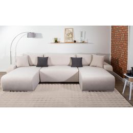 Wohnlandschaft Collection AB "Paola U-Form, Breite 314 cm", silber, B:314cm H:41cm T:169cm, 100%Polyester, Sofas, Wohnlandschaft, Wohnlandschaft,2 Ottomane,Bonnelfederkern,R&uuml;ckenkissen