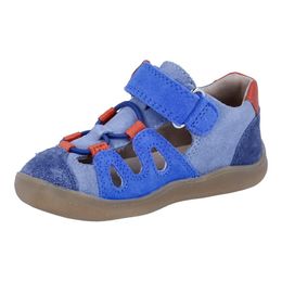 Richter Jungen Barfu&szlig;schuh "Samy", Gr. 25, blau, Glattleder, Veloursleder, kontrastfarbene Details, Schuhe, Babyschuh, Klettschuh, Gr&ouml;&szlig;enschablone