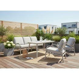 Gartenlounge-Set Konifera "Fernando", beige, beige, Aluminium, Wicker/Kunststoffgeflecht, Sitzm&ouml;bel-Sets, Gartenlounge-Set, bestehend aus 2 Sesseln, 1 Sofa, 1 Tisch und Sitzauflagen