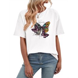 Gorhey Shirt 'Women's Casual Cotton Summer T-Shirt with Butterfly Print' Damen Gr&ouml;&szlig;e XL wei&szlig;