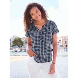 Druckbluse Casual Looks, Damen, Gr. 44, marine, ecru, bedruckt, 100% Viskose, gemustert, Rundhals, Blusen Druckbluse