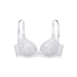 Lascana Damen B&uuml;gel-BH, Gr. 70, wei&szlig;, Mesh, Obermaterial: 66% Polyamid, 32% Polyester, 2% Elasthan, BHs, mit zarter Blumenstickerei und filigranen