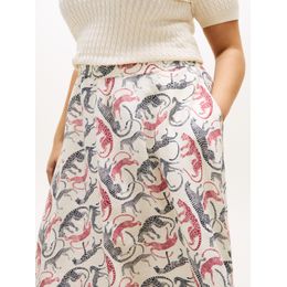 Damen A-Linien-Rock "CRV ESS LINEN FLARE SKIRT"leopard baroque rwb, Gr. 48, TOMMY HILFIGER CURVE, bedruckt, Web, Obermaterial: 100% Leinen, R&ouml;cke, in