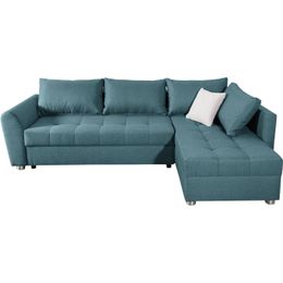 Ecksofa Collection AB "JANA XL-Sofa L-Form", blau (petrol), B:250cm H:42cm T:161cm, 100%Polyester, Sofas, Ecksofa, inkl. Bettfunktion, Bettkasten und Bonnelfederkern