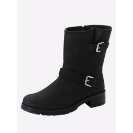 sheego Damen Bikerboots, Gr. 40, schwarz, Leder, Nubukleder, Schuhe