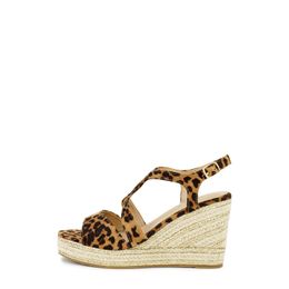 FINDLAY Damen Sandale "LYTA", Gr. 39braun, Lederimitat, Schuhe, mit Keilabsatz mit geflochtenen goldfarbenen F&auml;den