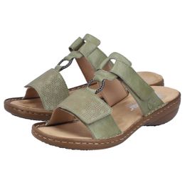 Rieker Damen Pantolette, Gr. 41schilf, Lederimitat, unifarben, Schuhe, Sommerschuh, Strandschuh, Klettschuh mit Perforation