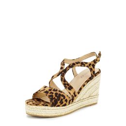 FINDLAY Damen Sandale "LYTA", Gr. 40braun, Lederimitat, Schuhe, mit Keilabsatz mit geflochtenen goldfarbenen F&auml;den