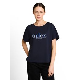 T-Shirt Tom Tailor, Damen, Gr. 3XL, sky captain blau, Single Jersey, Obermaterial: 53% Modal, 40% Polyester, 7% Elasthan, bedruckt, loose fit normal, Rundhals, Shirts T-Shirt, mit Schriftzug